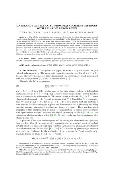 Pdf On Inexact Accelerated Proximal Gradient Methods With Relative