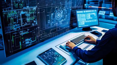 Man Working On Computer In An Office Generative Ai Stock Illustration
