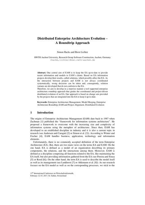Pdf Distributed Enterprise Architecture Evolution A Roundtrip Approach