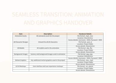 Seamless Transition Animation And Graphics Handover Excel Template And Google Sheets File For