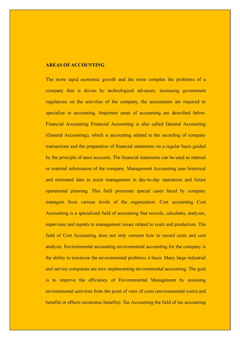 My Lecture Notes Accounting Areas Of Accounting Areas Of Accounting The More Rapid Economic