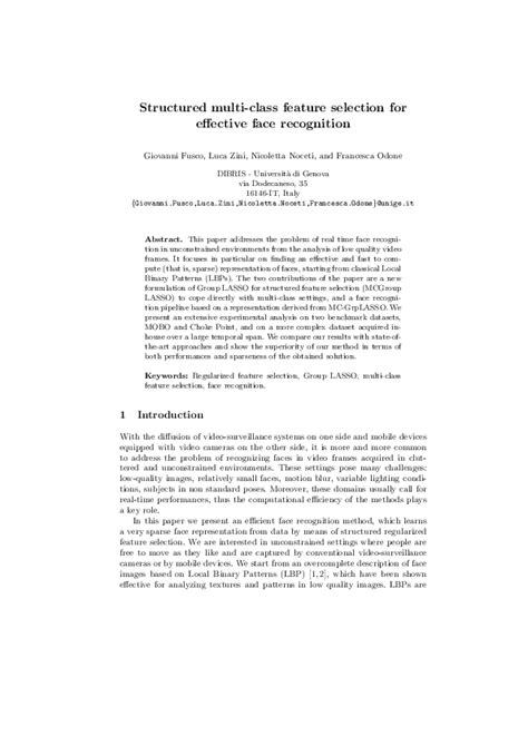 pdf structured multi class feature selection for effective face