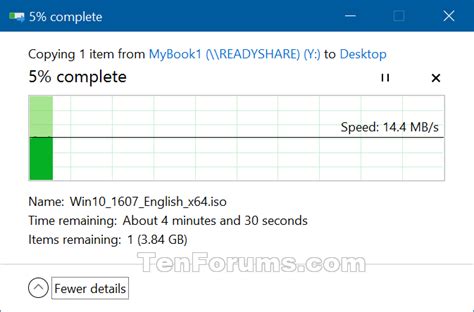 Show Fewer Or More Details In File Transfer Dialog In Windows Tutorials