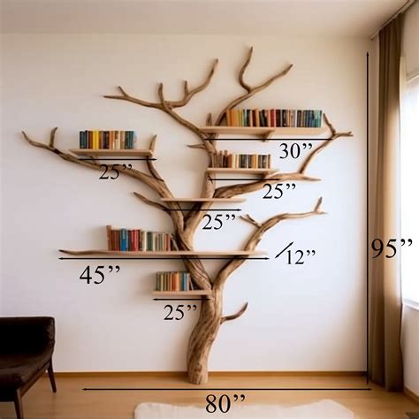 Tree Branch Bookshelf Decor Floating Bookshelf Wall Mount Solid Wood Bookcase Driftwood Branch
