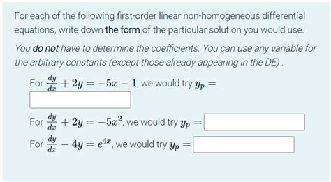 solved for each of the following first order linear