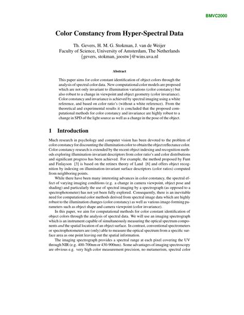 pdf colour constancy from hyper spectral data