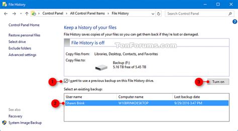 Turn On Or Off File History In Windows 10 Tutorials