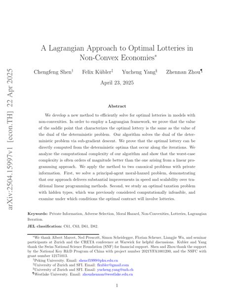 Pdf A Lagrangian Approach To Optimal Lotteries In Non Convex Economies