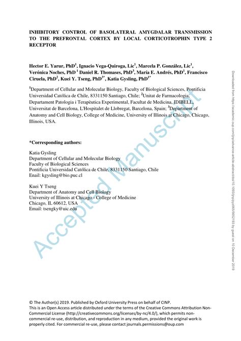 Pdf Inhibitory Control Of Basolateral Amygdalar Transmission To The Prefrontal Cortex By Local