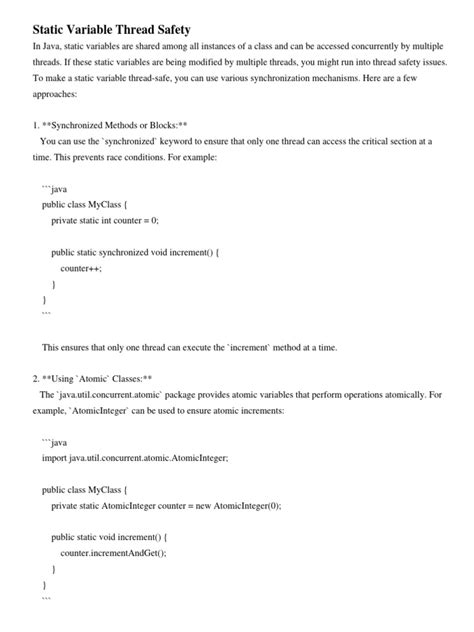 Static Variable Thread Safety Pdf Operating System Technology