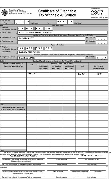 How To Prepare Bir Form 2307 Printable Forms Free Online