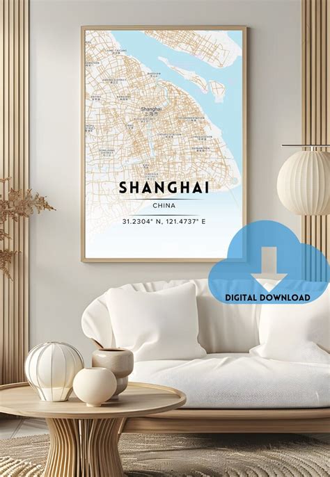 Shanghai Nude Theme Elegant City Map In Soft Tones Printable Wall Art Digital Download High Res