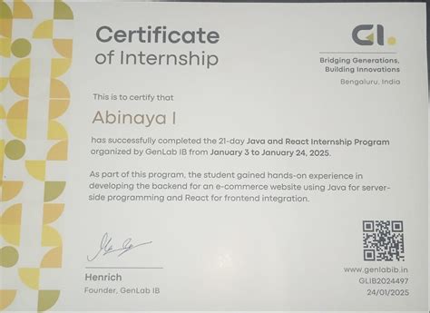 i have successfully completed an internship in java and react