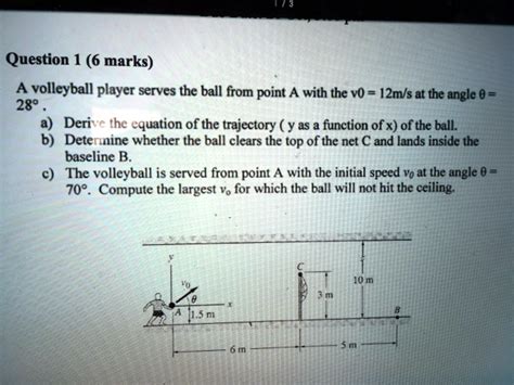 Solved Question 1 6 Marks A Volleyball Player Serves The Ball From