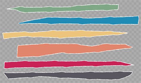 투명한 배경에 그림자가 있는 찢어진 수평 컬러 종이 스트립 들쭉날쭉한 고르지 않은 가장자리 조각 메시지 레이블 배너 콜라주 텍스트 상자 스티커 포스터에 대한 찢어진 조각