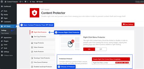 setting up right click menu protector wp shield