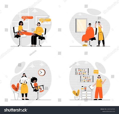 Beauty Salon Concept Character Set Collection Stock Vector Royalty