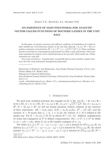 Pdf On Existence Of Main Polynomial For Analytic Vector Valued