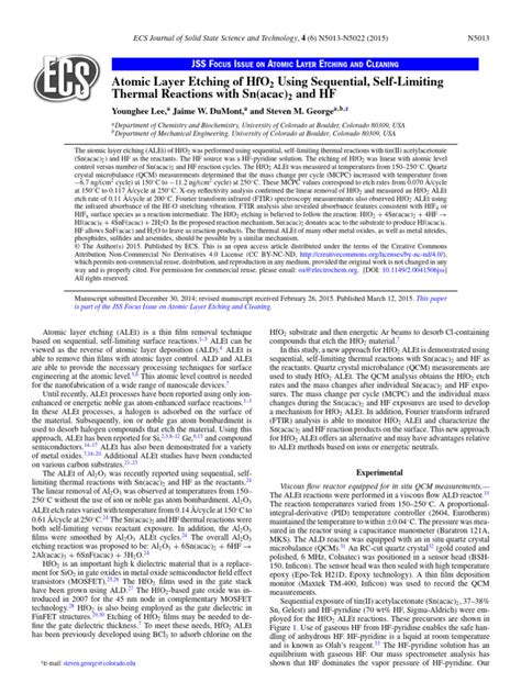 Atomic Layer Etching Of Hfo2 Using Sequential Self Limiting Thermal Reactions With Sn Acac 2