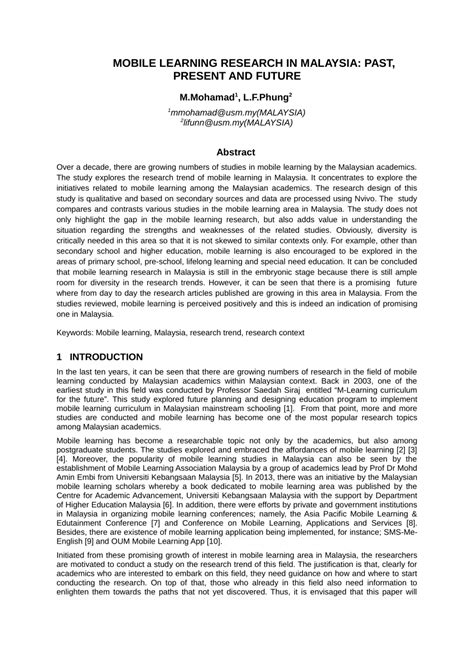 Pdf Mobile Learning Research In Malaysia Past Present And Future