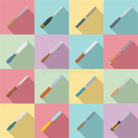 Chisel Icons Set Flat Style Stock Vector Illustration Of Flat Instrument 205254385
