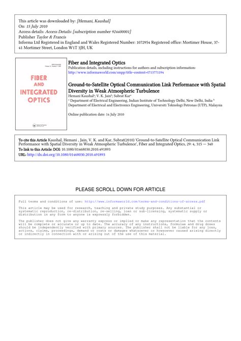 Pdf Ground To Satellite Optical Communication Link Performance With Spatial Diversity In Weak