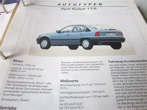 Auto 1x1 Analog Technik At Datenblatt Opel Kadett Gl 1 6 I Kat Eur 2 99 Picclick De