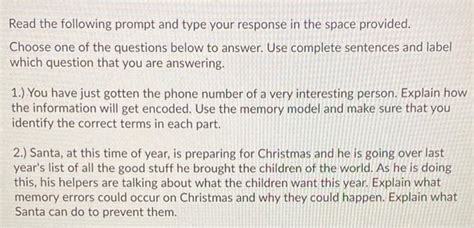 Solved Read The Following Prompt And Type Your Response In