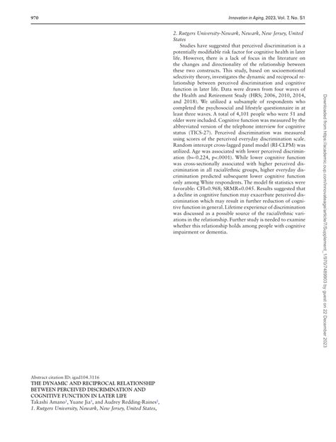Pdf The Dynamic And Reciprocal Relationship Between Perceived Discrimination And Cognitive