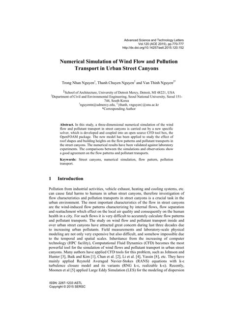Pdf Numerical Simulation Of Wind Flow And Pollution Transport In