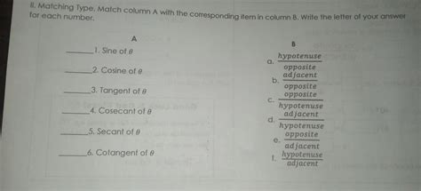 Solved Ii Matching Type Match Column A With The Corresponding Item In Column B Write The