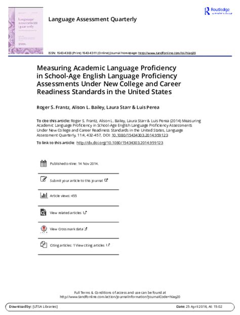 Pdf Language Assessment Quarterly Measuring Academic Language