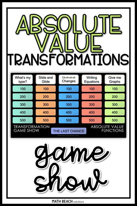 Absolute Value Transformations Game Show Activity Graphing Quadratics