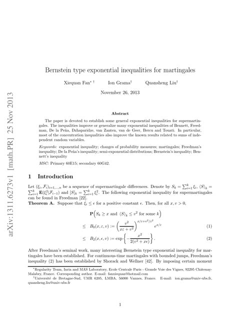 Pdf Bernstein Type Exponential Inequalities For Martingales