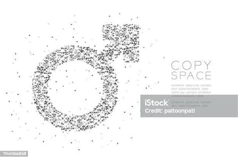 남자는 입자 기하학 낮은 다각형 사각 상자 픽셀과 삼각형 패턴 복사 공간을 가진 백색 배경에 남성 성 개념 디자인 까만 색깔 그림 벡터 Eps 10를 서명 합니다 0명에
