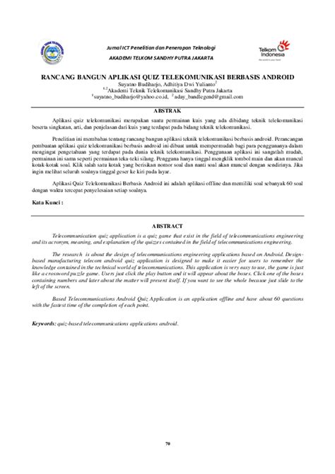 Pdf Rancang Bangun Aplikasi Quiz Telekomunikasi Berbasis Android