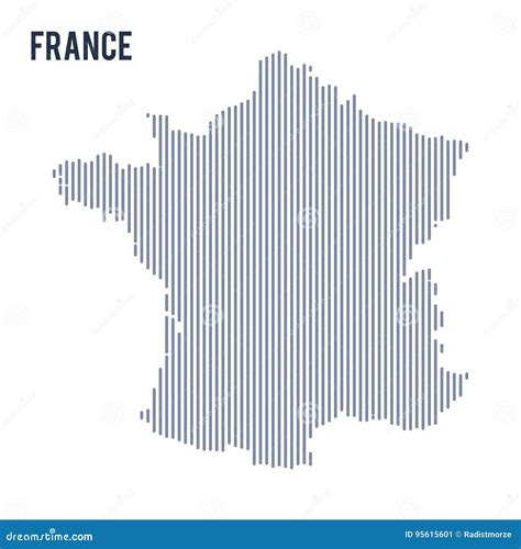 Vector Abstract Hatched Map Of France With Vertical Lines Isolated On A White Background Stock