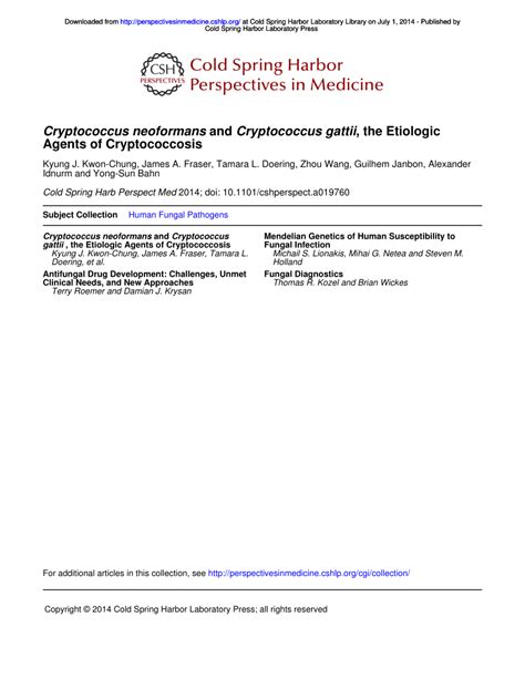 Pdf Cryptococcus Neoformans And Cryptococcus Gattii The Etiologic