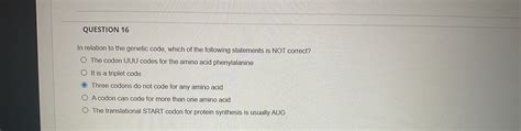 Solved QUESTION In Relation To The Genetic Code Which Of Chegg Com