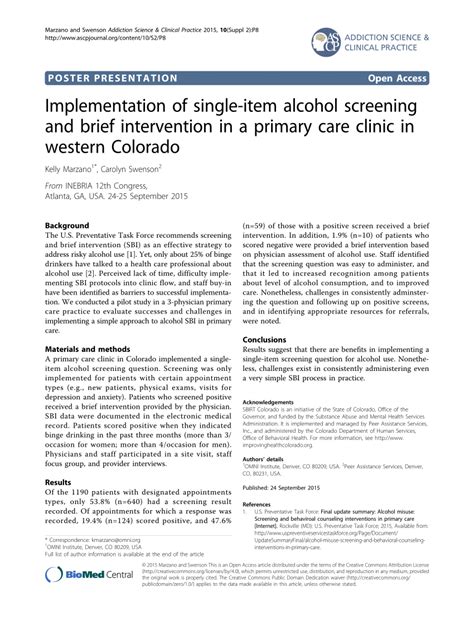 (PDF) Implementation of single-item alcohol screening and brief intervention in a primary care ...