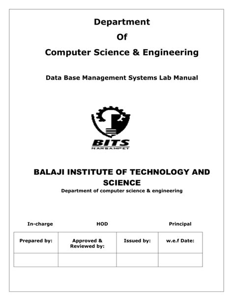 Dbms Lab Manual Cs6312
