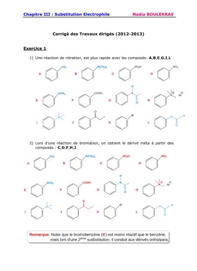 Chapitre Iii Substitution Electrophile Nadia Boulekras Corrigé Des Travaux Dirigés 2012 2013