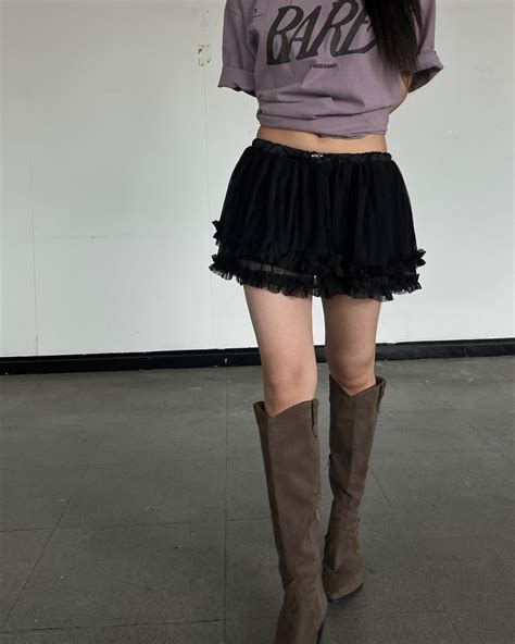 color 레이어드 도트 캉캉 미니 스커트 에이블리