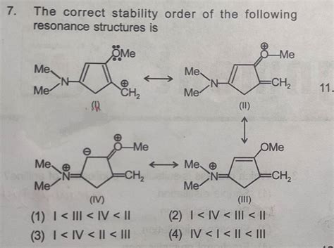 The correct stability order of the following resonance structures is..