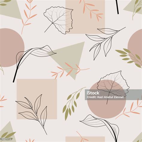 화려한 트렌디 한 Ditsy 꽃 이음새가 없는 패턴 디자인 추상적 인 잎은 윤곽선을 남깁니다 단풍과 기하학적 반복 텍스처 배경