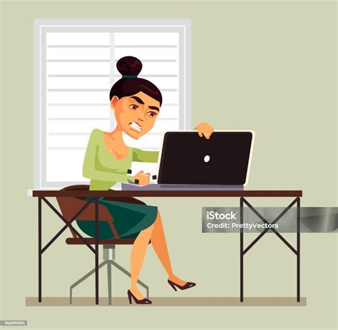 화가 얼굴 식 화가 슬픈 남자 여자 사무실 작업자 사업 비서 열심히 작업 격리 개념 평면 만화 그래픽 디자인 일러스트 레이 션 작업 나쁜 작업 영역 감정 격노한에 대한 스톡