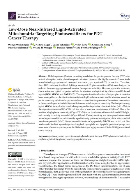 Pdf Low Dose Near Infrared Light Activated Mitochondria Targeting