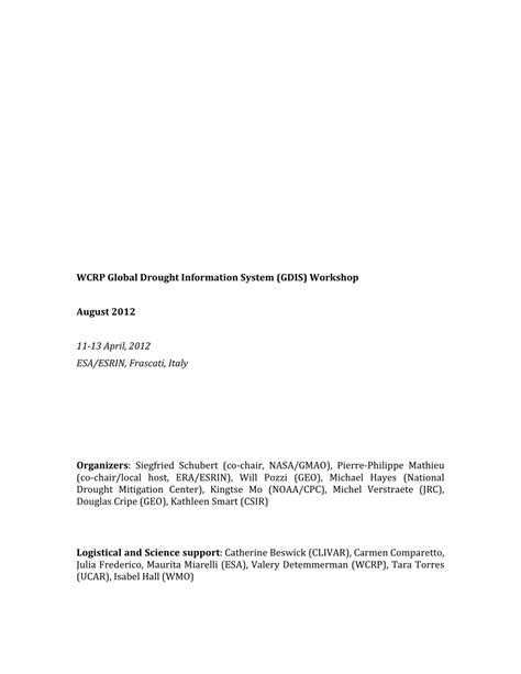 Pdf Wcrp Global Drought Information System Gdis Workshop