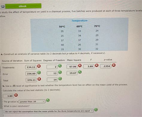 Solved 1 eBook study the effect of temperature on yield in a | Chegg.com