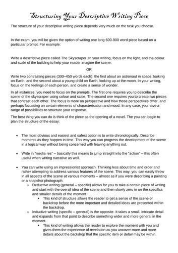 How To Structure Descriptive Writing Teaching Resources